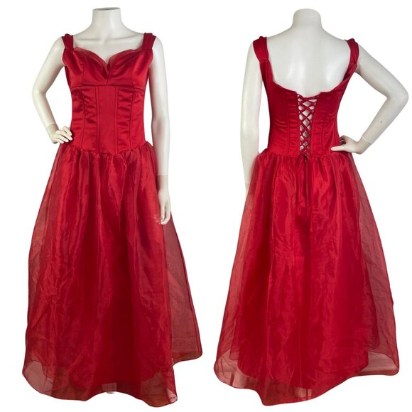 Vintage | Dresses | Vintage Red Corset Gown 99s Lace Up Back Long Dress ...
